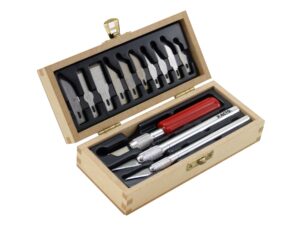 x-acto basic knife set | set contains 3 precision knives, 10 precision knife blades, wooden chest for storage (14 count)