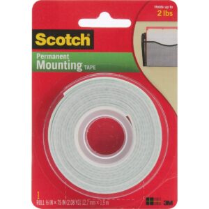 scotch indoor double-sided mounting white tape, 3/4 in x 75 in (6.25 ft), features 3m industrial strength adhesive, delivers a strong & permanent bond on contact, no mess or tools (110)