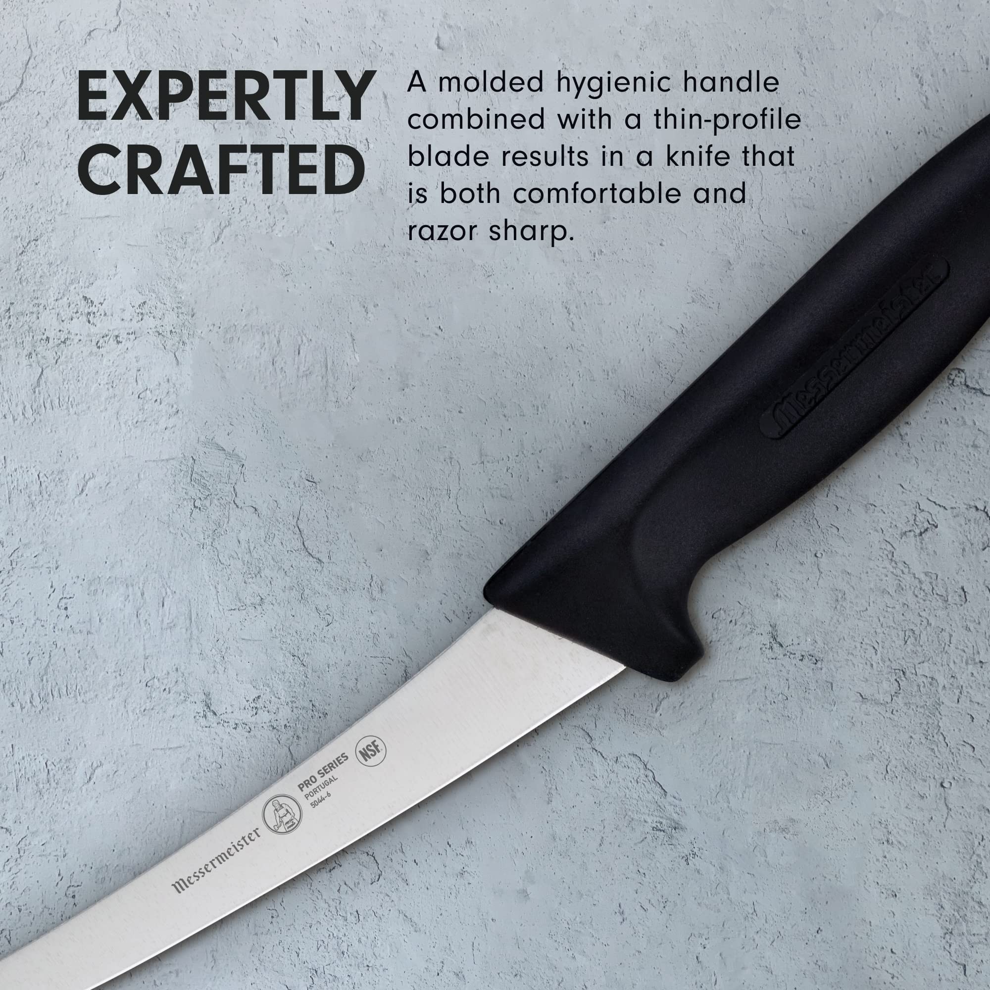 Messermeister Pro Series 6” Flexible Curved Boning Knife - German X50 Stainless Steel & NSF-Approved PolyFibre Handle - 15-Degree Edge, Rust Resistant & Easy to Maintain - Made in Portugal