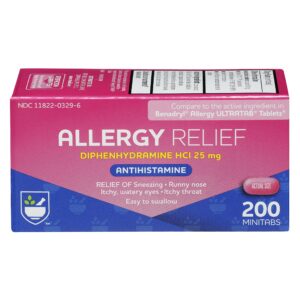 rite aid antihistamine allergy relief with diphenhydramine | allergy medicine | easy-to-swallow small tablet size allergy relief | common cold & respiratory allergy medication (200 count)