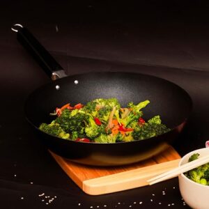 JOYCE CHEN Professional Series 12-Inch Carbon Steel Excalibur Nonstick Stir Fry Pan with Phenolic Handle