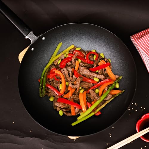 JOYCE CHEN Professional Series 12-Inch Carbon Steel Excalibur Nonstick Stir Fry Pan with Phenolic Handle