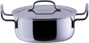 miyazaki seisakusho geo-18t go-18t double handed pot, 7.1 inches (18 cm), made in japan, ih compatible, all heat sources, silver