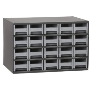 akro-mils 19320 steel parts garage storage cabinet organizer for small hardware, nails, screws, bolts, nuts, and more, 17-inch w x 11-inch d x 11-inch h, 20-drawer, gray cabinet/gray drawers