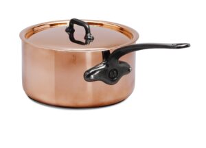 mauviel m'heritage 250 ci polished copper & stainless steel sauce pan, with cast iron handle, 3.3-qt, made in france