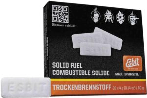 esbit 4g solid fuel tablets for backpacking & camping stoves & grills, 1300-degree smokeless emergency fire starter squares, 20 pack