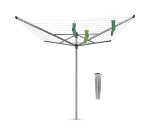 brabantia lift-o-matic large rotary airer clothesline with metal soil spear, 197 feet, silver