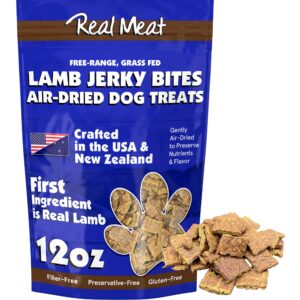 real meat dog treats - 12oz bag of bite-sized air-dried lamb jerky for dogs - grain-free jerky dog treats made up of 95% human-grade, free-range, grass fed lamb - all-natural high protein dog treats