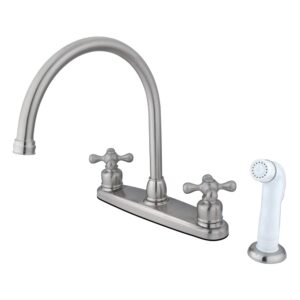 kingston brass kb728ax victorian gooseneck kitchen faucet with cross handle and sprayer, 8-3/4-inch, brushed nickel