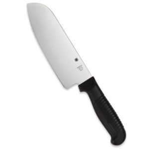 spyderco santoku kitchen knife with 6.8" mbs-26 stainless steel blade with durable black polypropylene handle - plainedge - k08pbk