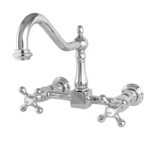 kingston brass ks1241ax heritage bridge kitchen faucet, 8-1/2", polished chrome