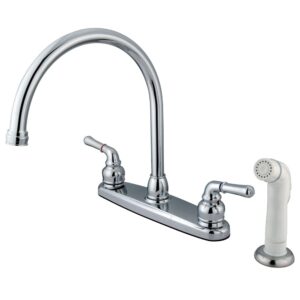 kingston brass kb791 magellan twin lever handle c type kitchen faucet with sprayer, 8-3/4-inch, polished chrome