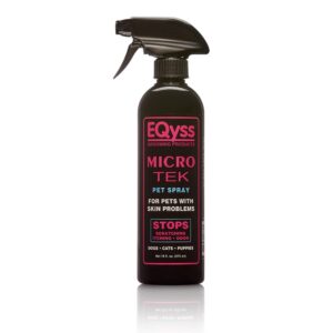 eqyss micro-tek pet itch relief spray - soothes dry irritated skin, stops itching, scratching, biting, licking hot spots - for all cats & dogs (16 oz)