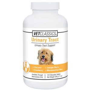 vet classics urinary tract dog supplement- urinary tract support for dogs, pet incontinence- cranberry dog supplements- chewable tablets 120 ct.