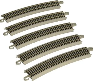 bachmann trains - snap-fit e-z track 28” radius 18 degree curved track (5/card) - nickel silver rail with gray roadbed - ho scale