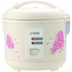 tiger jaz-a10u-fh 5.5-cup (uncooked) rice cooker and warmer with steam basket, floral white