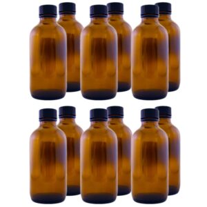 pack of 12 - 4 oz amber glass boston round bottles w/ black phenolic cone lined caps