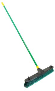 quickie bulldozer 24-inch multi-surface push broom, 60" wood handle, green, for outdoor/indoor sweeping/cleaning