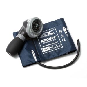 adc diagnostix 703 palm style aneroid sphygmomanometer with adcuff nylon blood pressure cuff, adult, navy