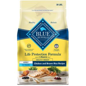 blue buffalo life protection formula healthy weight adult dry dog food, supports an ideal weight, made with natural ingredients, chicken & brown rice recipe, 30-lb bag