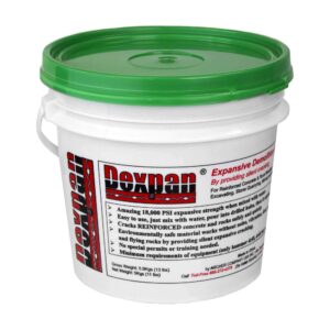 dexpan expansive demolition grout 11 lb. bucket for rock breaking, concrete cutting, excavating. alternative to demolition jack hammer breaker, jackhammer, concrete saw, rock drill (type 2, 50-77° f)