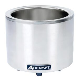 adcraft fw-1200wr (base only) countertop food cooker and soup warmer with thermostatic controls, stainless steel, 1200-watts, 120v, silver, 7 quart