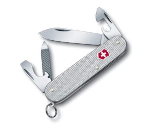 victorinox cadet alox swiss army knife, 9 functions, swiss made pocket knife with large blade, screwdriver, can opener and wire stripper - silver