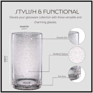 Artland 17oz Highball Tumbler, Set of 4 | Iris Seeded Design, Clear | Drinking Glass for Parties and Everyday Use - Mojito, Whiskey, Cocktail | Glassware & Kitchenware Essentials