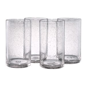 artland 17oz highball tumbler, set of 4 | iris seeded design, clear | drinking glass for parties and everyday use - mojito, whiskey, cocktail | glassware & kitchenware essentials