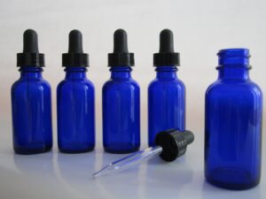 greenhealth cobalt blue glass bottles with droppers, 2 fl oz - set of 12