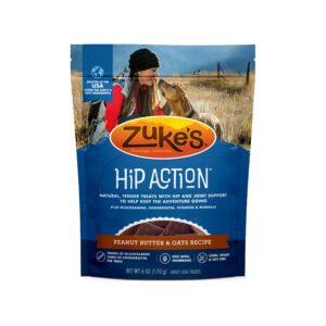 zuke’s hip action, hip and joint support, soft and chewy natural dog treats , peanut butter and oats recipe - 6.0 oz bag