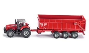 siku 1844, massey ferguson tractor with trailer, 1:87, metal/plastic, red, tiltable trailer