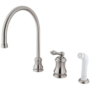 kingston brass ks3818al restoration widespread kitchen faucet with abs sprayer, 9-inch, brushed nickel