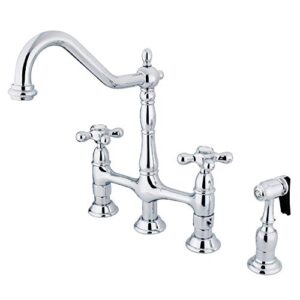 kingston brass ks1271axbs heritage kitchen faucet with brass sprayer, 8-3/4-inch, polished chrome