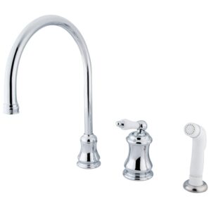 kingston brass ks3811pl restoration widespread kitchen faucet with plastic sprayer, polished chrome