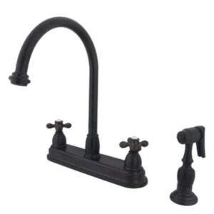 kingston brass kb3755axbs brass cross handle centerset deck mount kitchen faucet, 8", bronze