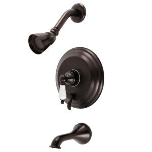 heritage thermostatic pressure balanced tub and shower faucet with porcelain lever handles finish: oil rubbed bronze