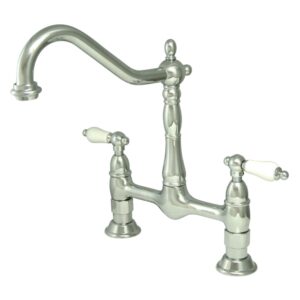 kingston brass ks1171pl heritage bridge kitchen faucet, 8", polished chrome