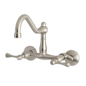 kingston brass ks3228bl vintage wall mount kitchen faucet, 8-1/2-inch, brushed nickel