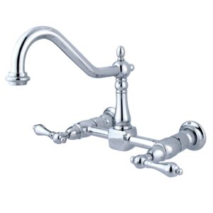 kingston brass ks1241al heritage bridge kitchen faucet, 8-1/2-inch, polished chrome