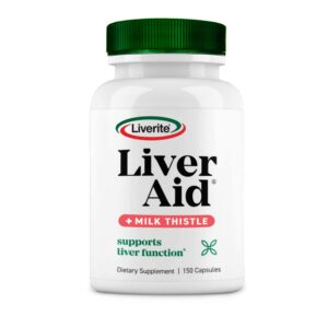 liverite liver aid with milk thistle 150 capsules, liver support, liver cleanse, liver care, improves energy