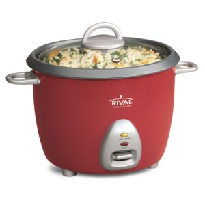 rival 6-cup rice cooker with steamer basket, red (rc61)