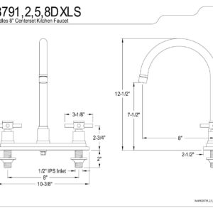 Kingston Brass KS8791DXLS Concord 8" Centerset Kitchen Faucet, 8" Spout Reach, Polished Chrome