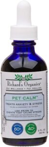 richard’s organics pet calm, 2 oz. bottle with dropper – natural cat and dog anxiety relief – 100% natural pet stress relief – drug-free calming drops, settles nerves and reduces hyperactivity