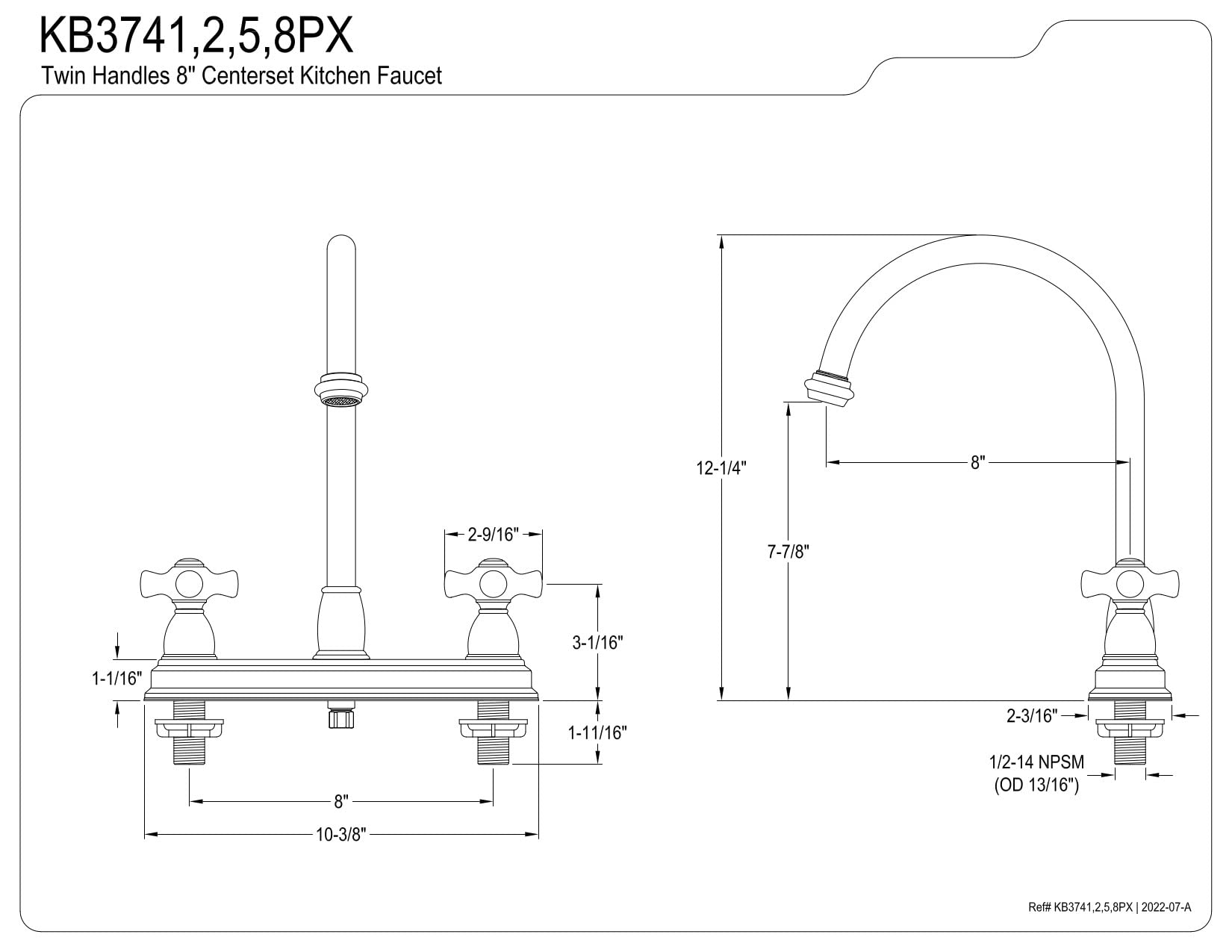 Kingston Brass KB3741PX Restoration 8-inch Centerset Kitchen Faucet without Sprayer, Polished Chrome