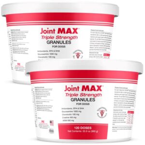 joint max triple strength granules for dogs - glucosamine, chondroitin, creatine, msm - vitamins and antioxidants - hip and joint pain relief and support supplement - made in usa - 2-pack - 240 doses