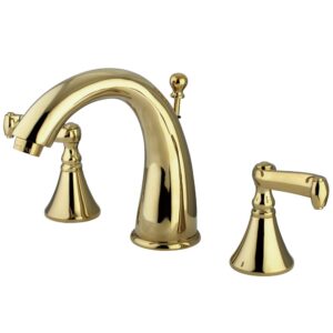 elements of design kingston brass nuvo es5972fl atlanta 2-handle 8' to 16' widespread lavatory faucet with brass pop-up, 5-3/8', polished brass