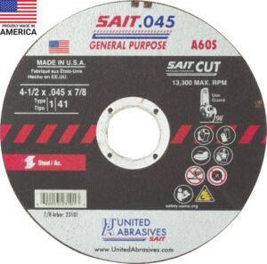 united abrasives-sait 23101 a60s general purpose cut-off wheels (type 1/type 41 flat) 4 1/2" x .045" x 7/8", 50-pack