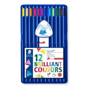 staedtler ergosoft colored pencils, set of 12 colors in stand-up easel case (157sb12)