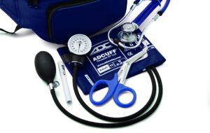 adc pro's combo iv adult fanny pack essentials kit with prosphyg 760 pocket aneroid blood pressure sphygmomanometer, adscope 641 sprague stethoscope, 7.25" medicut shears and adlite penlight, navy